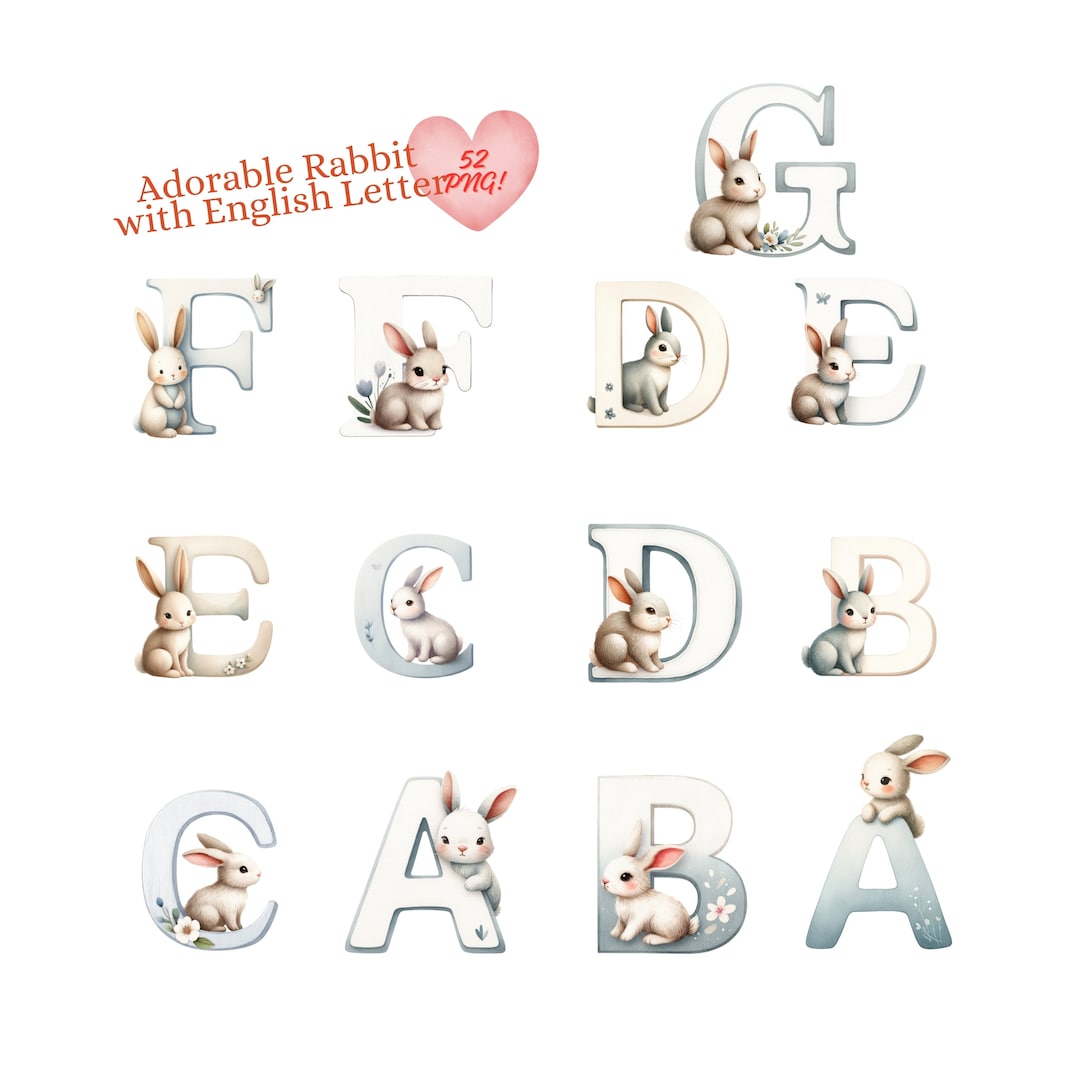 Watercolor Rabbit Alphabet Clipart: Nursery Decor (digital Download) - Etsy