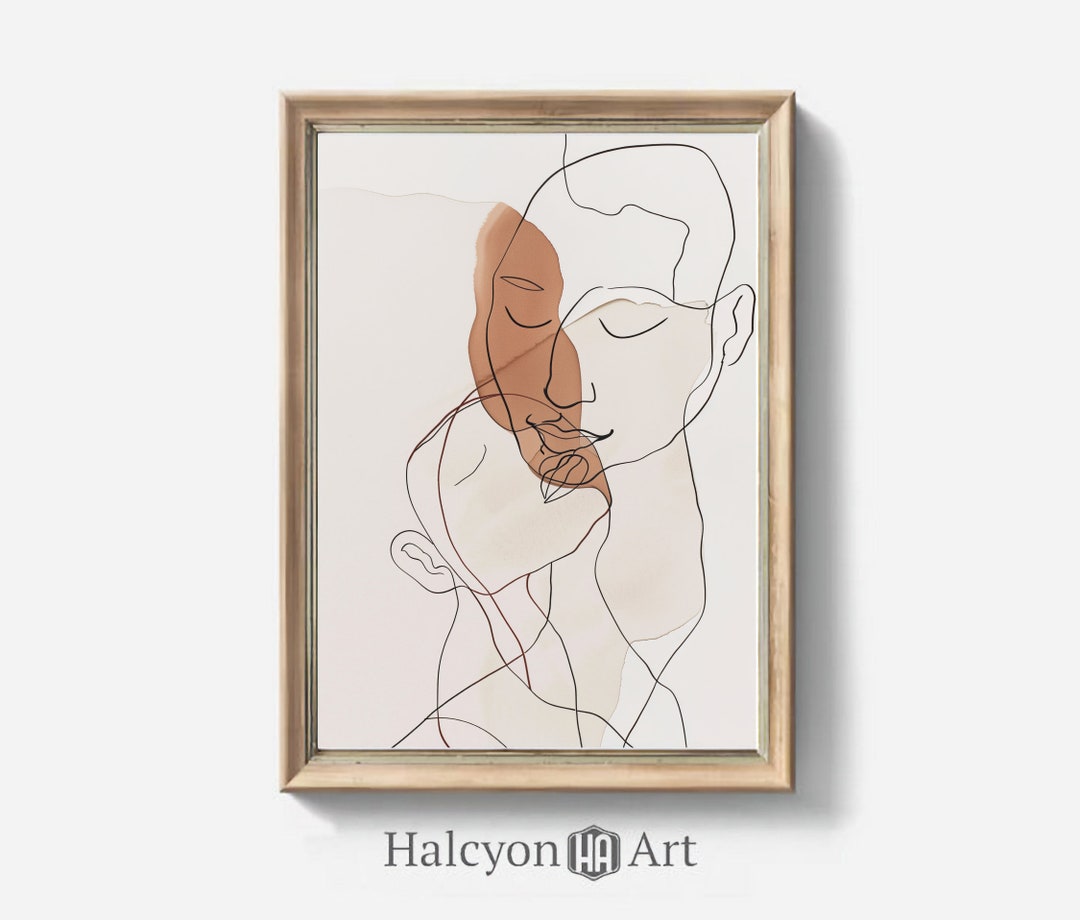 Couple Kiss Line Art, Romantic Poster, Couple One Line Art, Body Couple ...