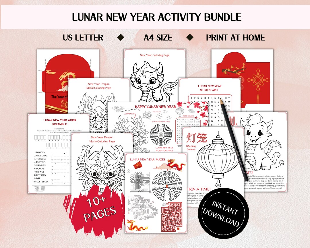 Lunar New Year Printable Activity Bundle, Chinese New Year Coloring ...