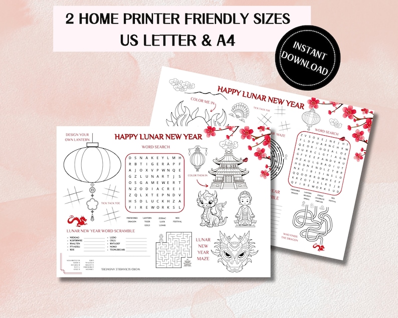 Lunar New Year Printable Kids Activity Coloring Placemat, Printable ...