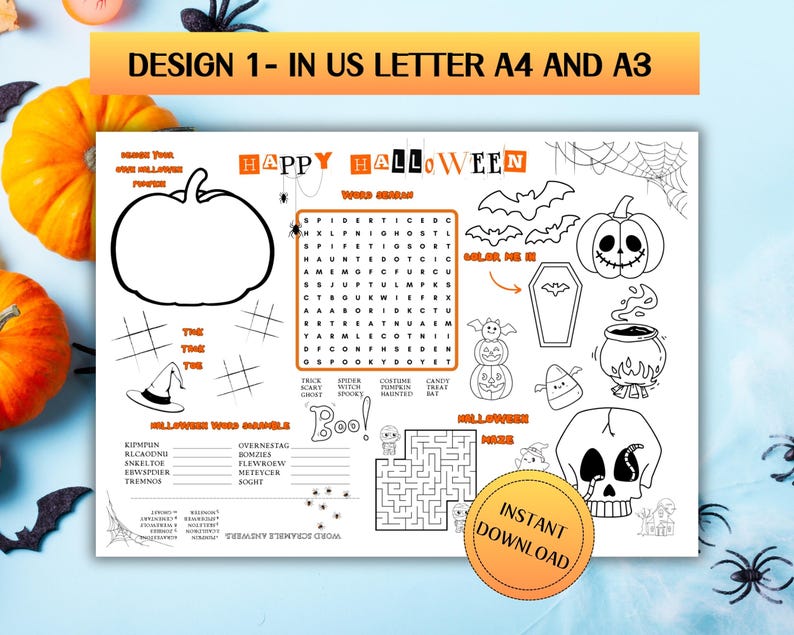 Printable Halloween Activity Sheet, Halloween Color Page, Halloween ...