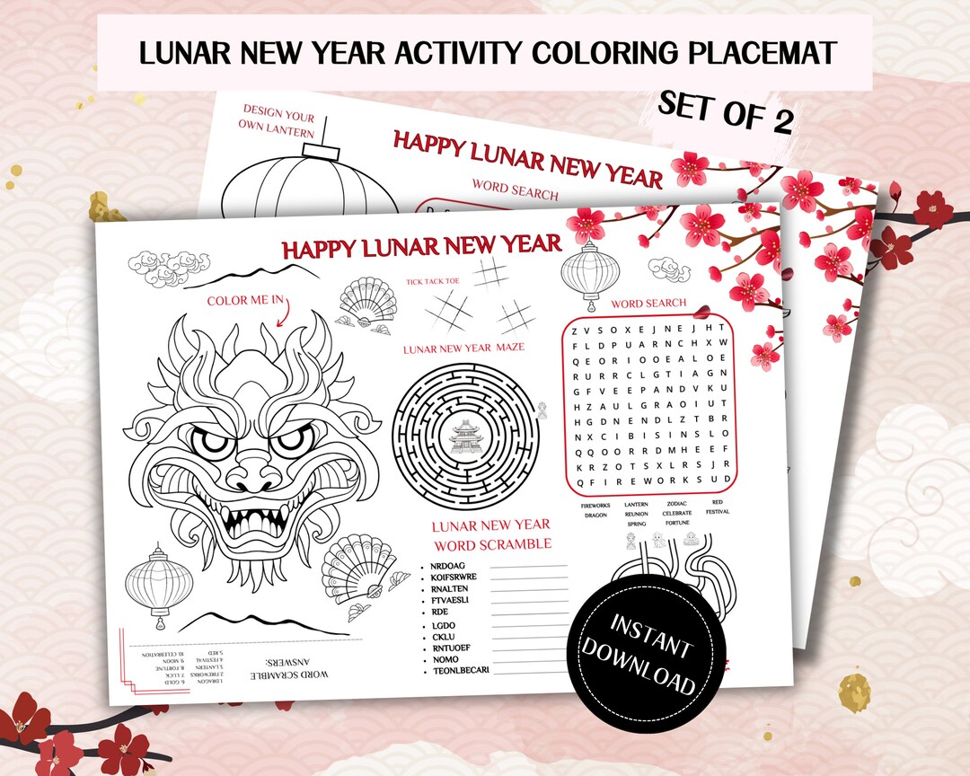 Lunar New Year Printable Kids Activity Coloring Placemat, Printable ...