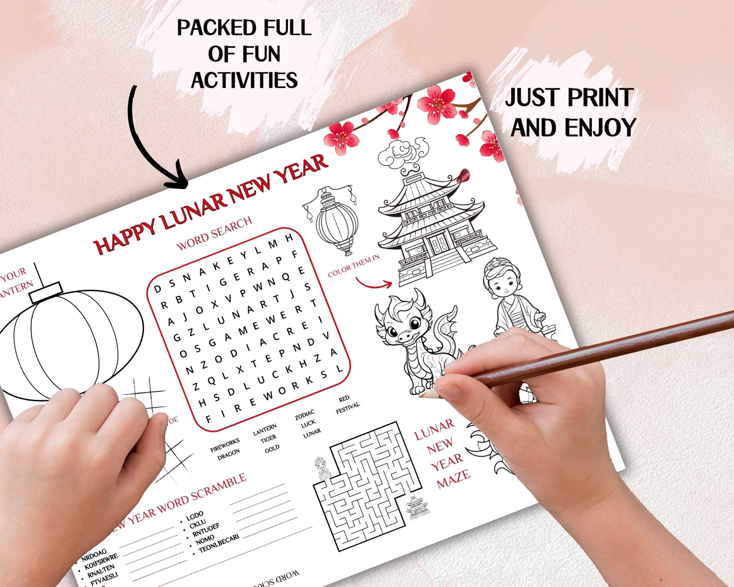 Lunar New Year Printable Kids Activity Coloring Placemat, Printable ...