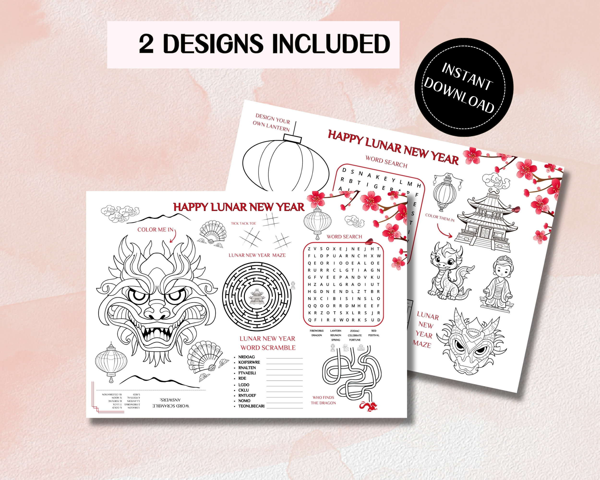 Lunar New Year Printable Kids Activity Coloring Placemat, Printable ...