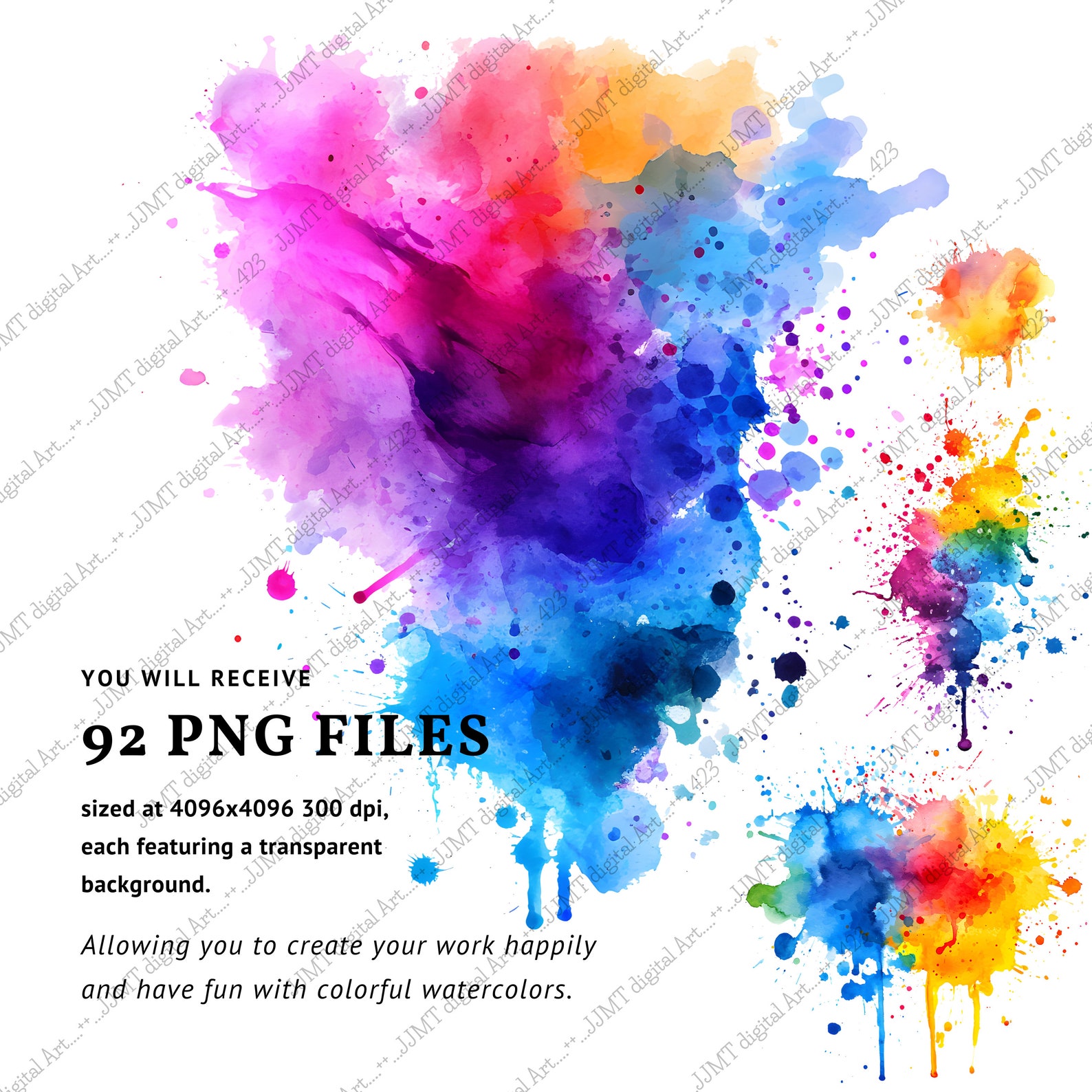 92 Watercolor Splash Clipart Bundle, Paint Splatter PNG Abstract ...