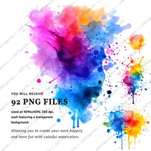 92 Watercolor Splash Clipart Bundle, Paint Splatter PNG Abstract ...