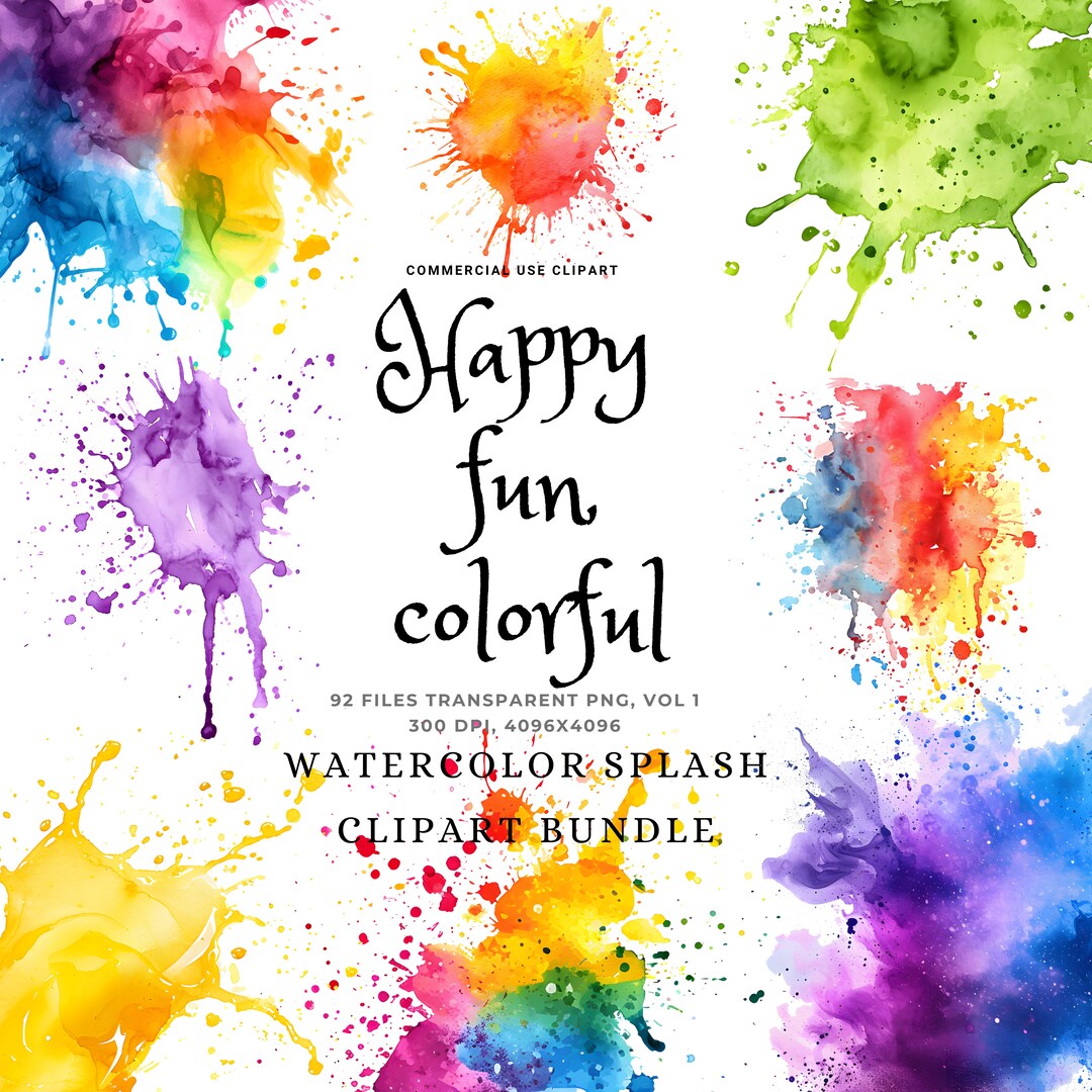 92 Watercolor Splash Clipart Bundle, Paint Splatter PNG Abstract ...