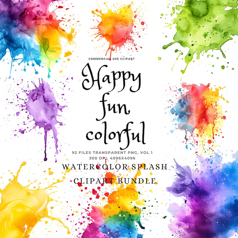 92 Watercolor Splash Clipart Bundle, Paint Splatter PNG Abstract ...
