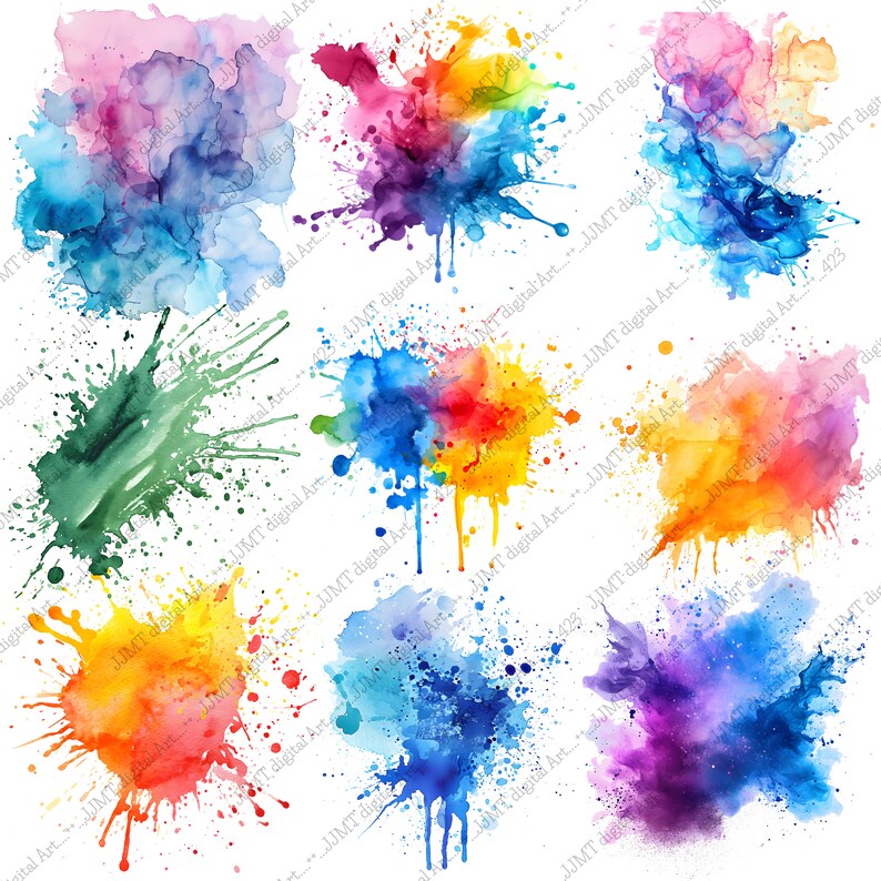 92 Watercolor Splash Clipart Bundle, Paint Splatter PNG Abstract ...