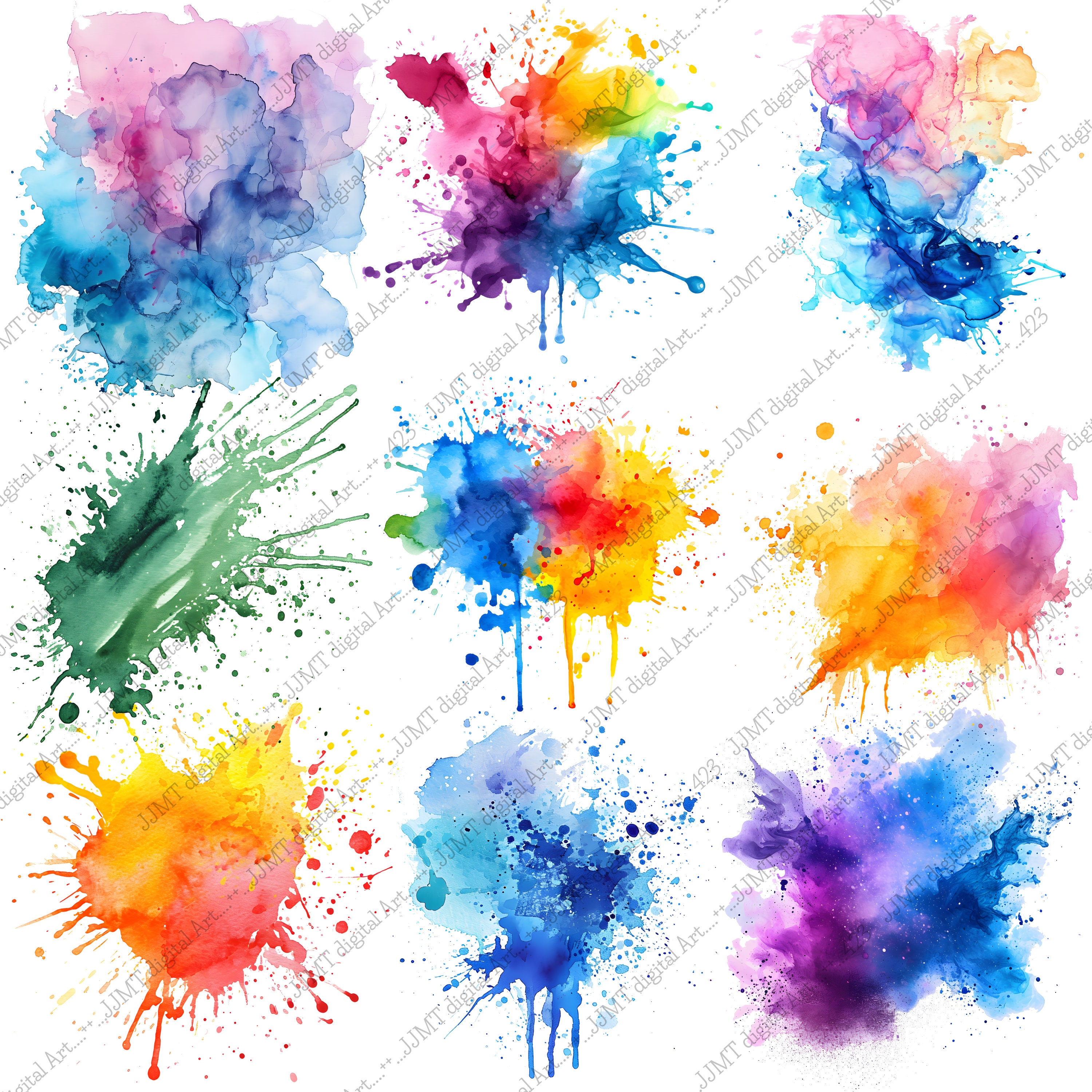 92 Watercolor Splash Clipart Bundle, Paint Splatter PNG Abstract ...