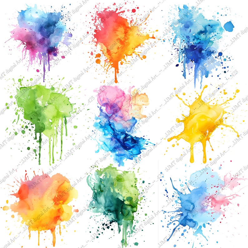 92 Watercolor Splash Clipart Bundle, Paint Splatter PNG Abstract ...