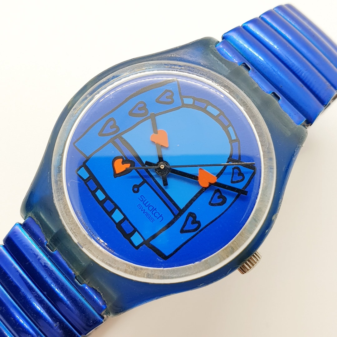 Fun Cute Blue Dial Love Hearts Swiss Made Swatch Quartz Watch for Men ...