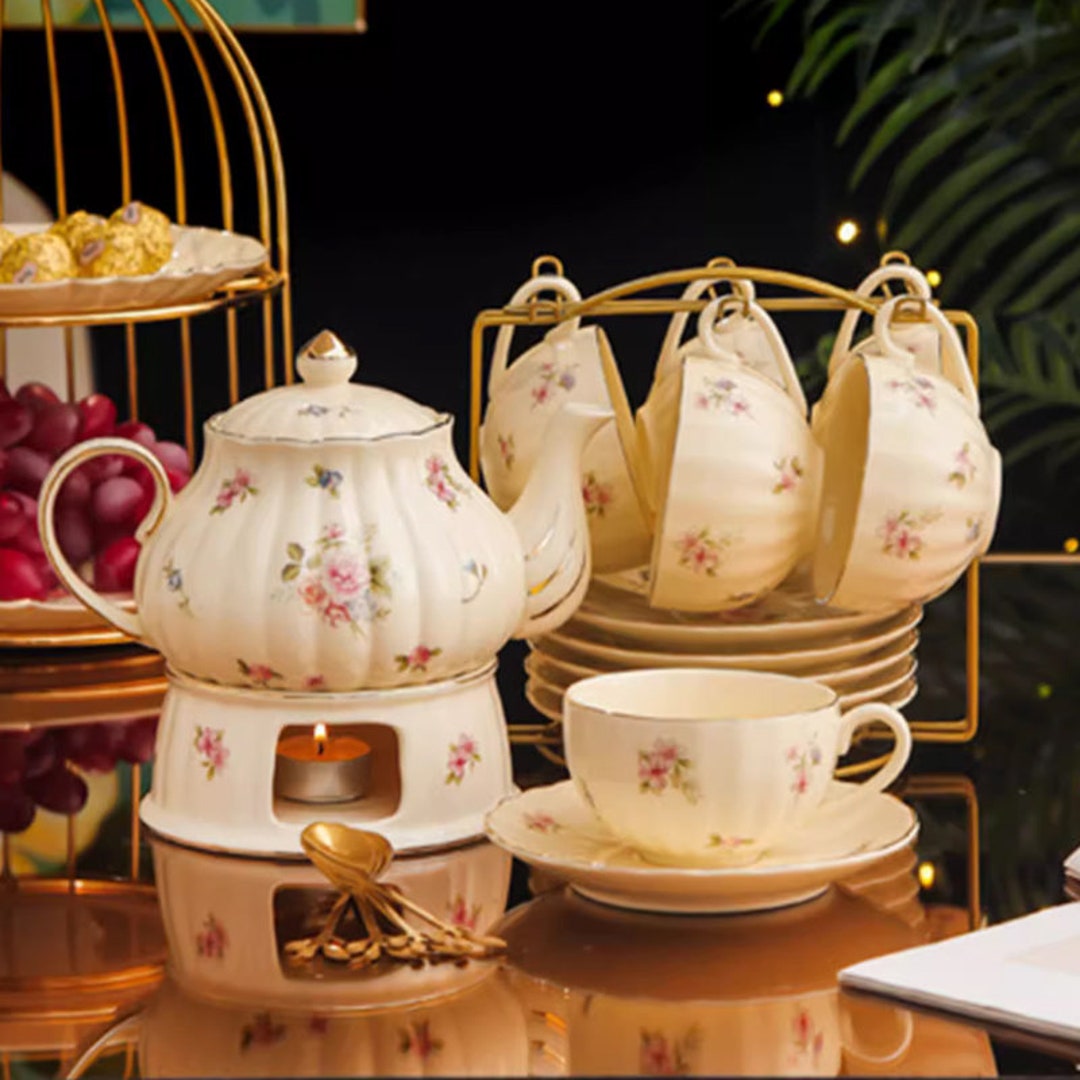 British Afternoon Tea Set Retro Ceramic Tea Set Glass Flower Teapot ...