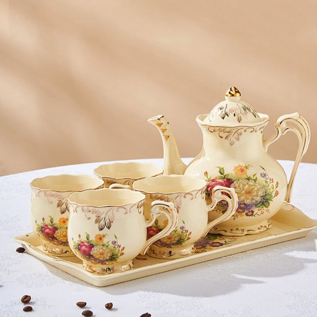 Ceramic Coffee Cup and Saucer Set English Afternoon Tea Set Retro Tea Set European Ceramic Tea ...