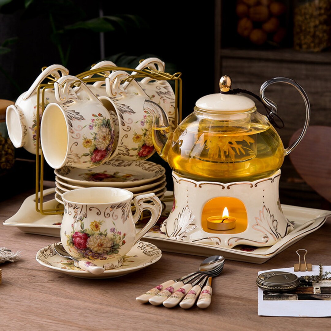 Scented Tea Set Ceramic Coffee Cup Heat-resistant Glass Floral Teapot ...