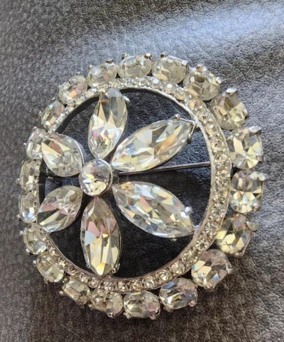 Large Vintage Joseph WEISNER Clear Rhinestone Brooch … - Gem