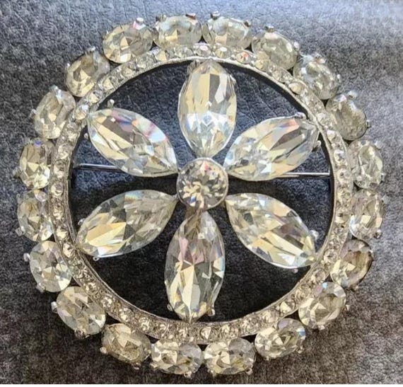Large Vintage Joseph WEISNER Clear Rhinestone Brooch … - Gem