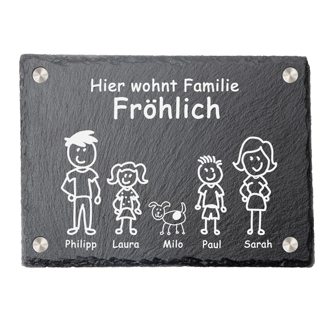 Personalisiertes Familien Tür-Schild aus Schiefer - Hier wohnt Familie ...