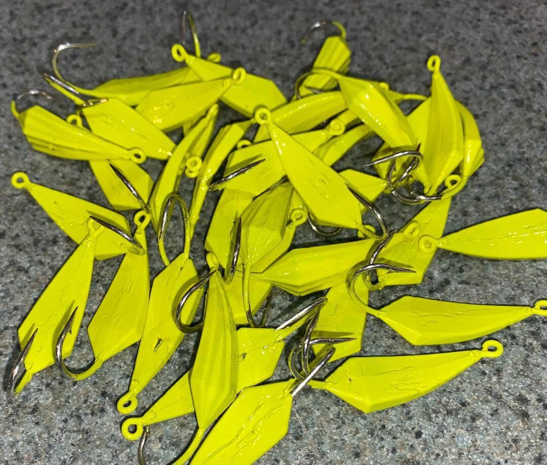 10 Pack Wacky Goofy Silly Pompano Jigs Yellow Charteuse 1/8oz to 1oz T ...