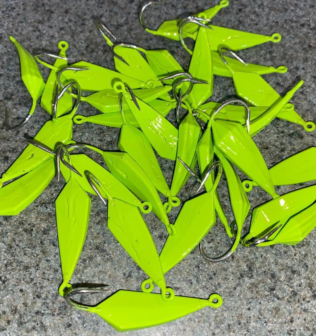10 Pack Wacky Goofy Silly Pompano Jigs Green Chartreuse 1/8oz to 1oz T ...