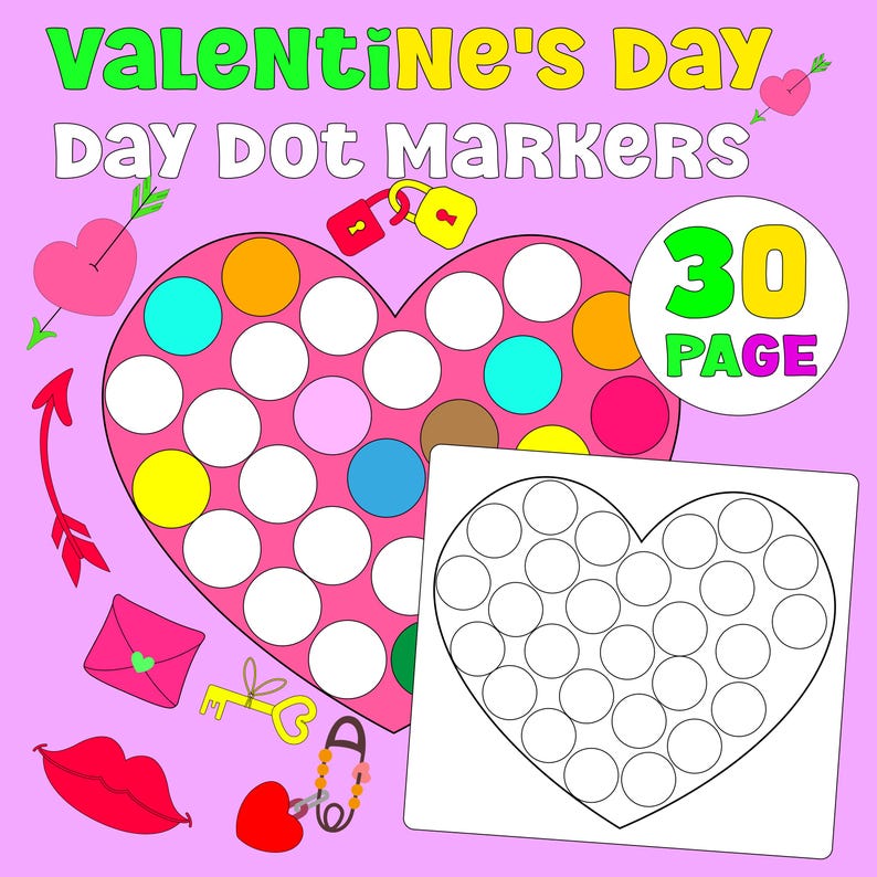Valentine Dot Marker Coloring Page | Hearts, Printable Instant Digital ...