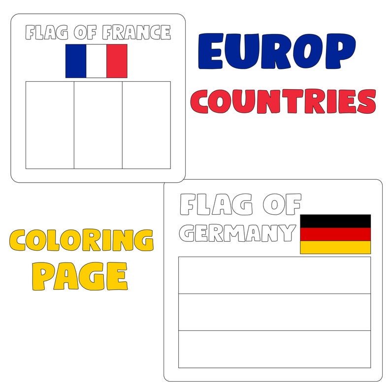 Flags of the Europe Countries With Names Coloring Page - Etsy