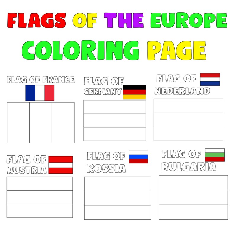 Flags of the Europe Countries With Names Coloring Page - Etsy