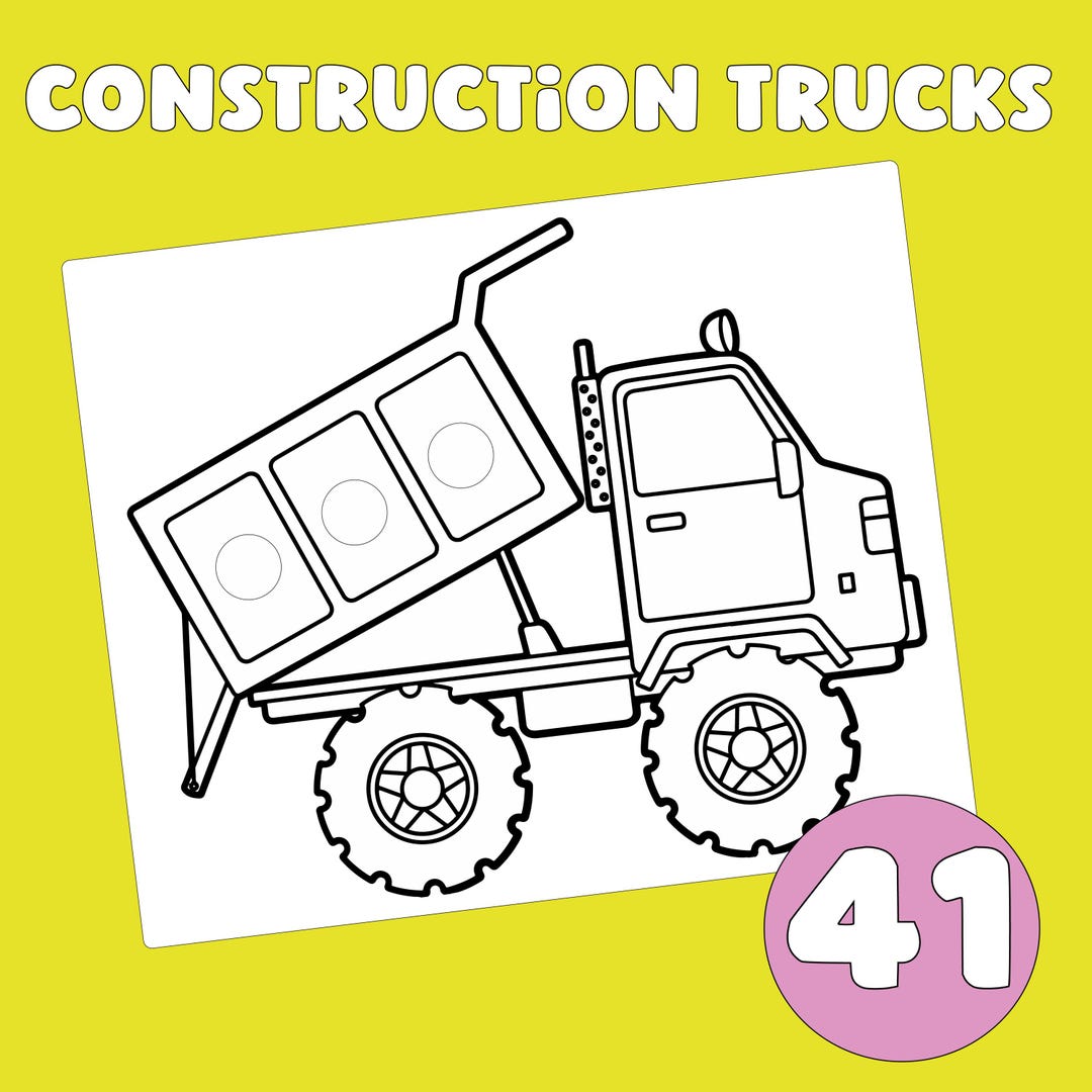 Construction Trucks Printable Coloring Pages | Digital Coloring Book ...