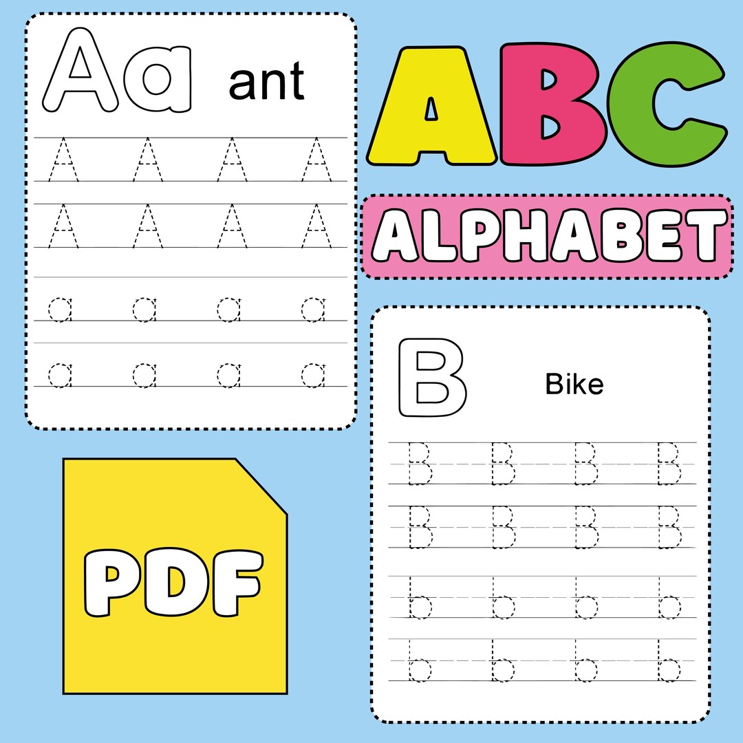Alphabet Tracing Worksheets: A-Z Handwriting Practice (PDF Download) - Etsy