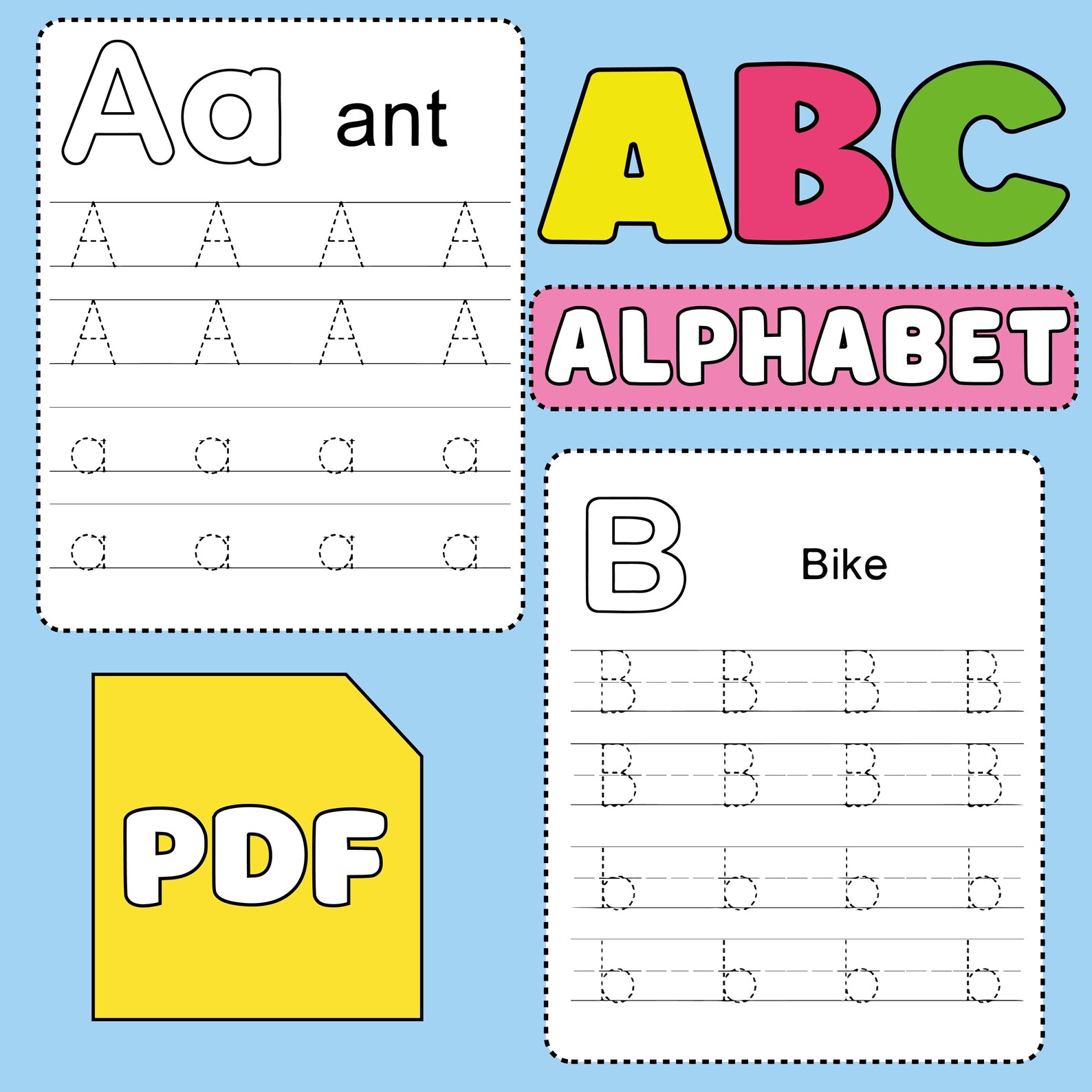 Alphabet Tracing Worksheets: A-Z Handwriting Practice (PDF Download) - Etsy