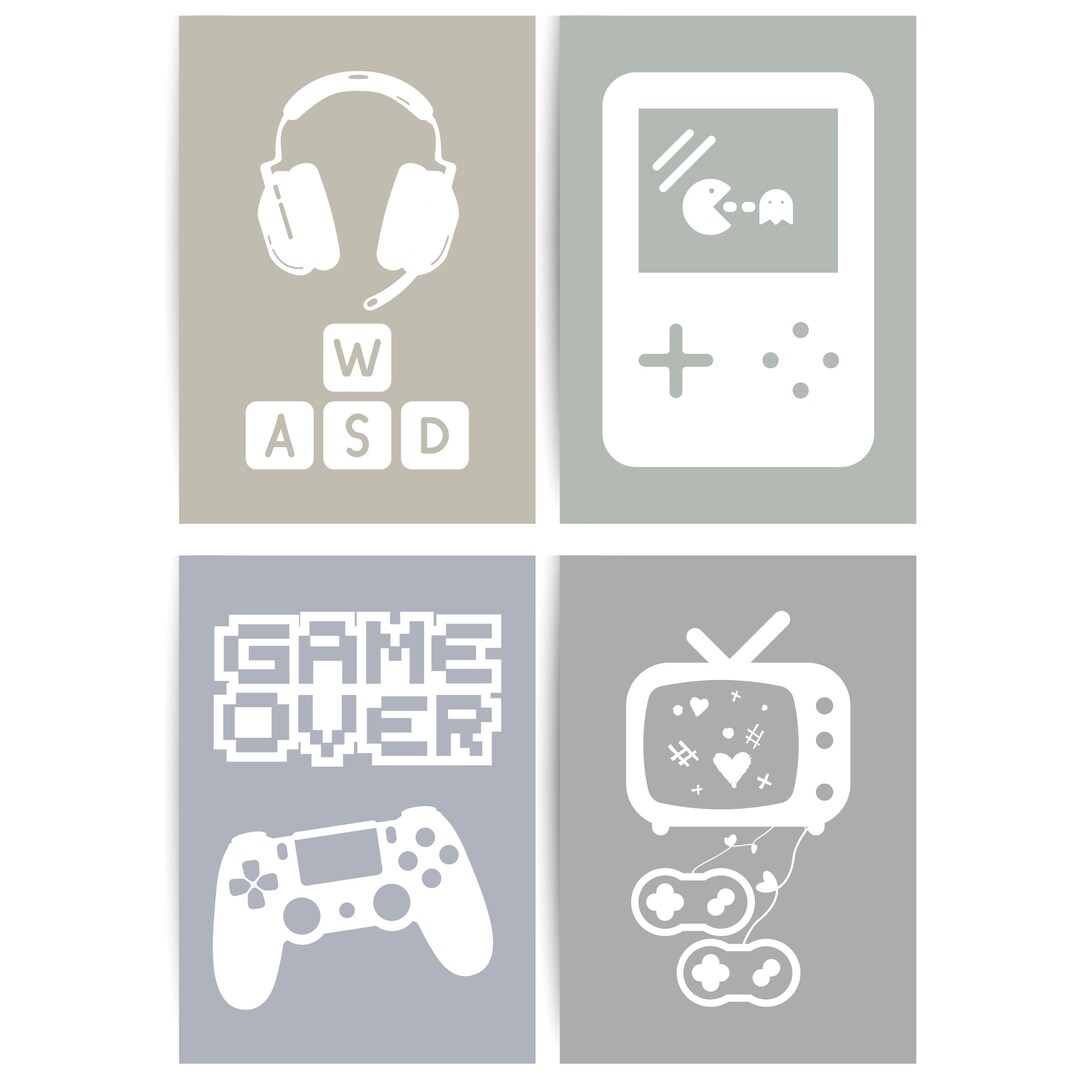 Papierkind™ Set of 4 Posters Gaming Pixel Art Gameboy WASD Controller ...