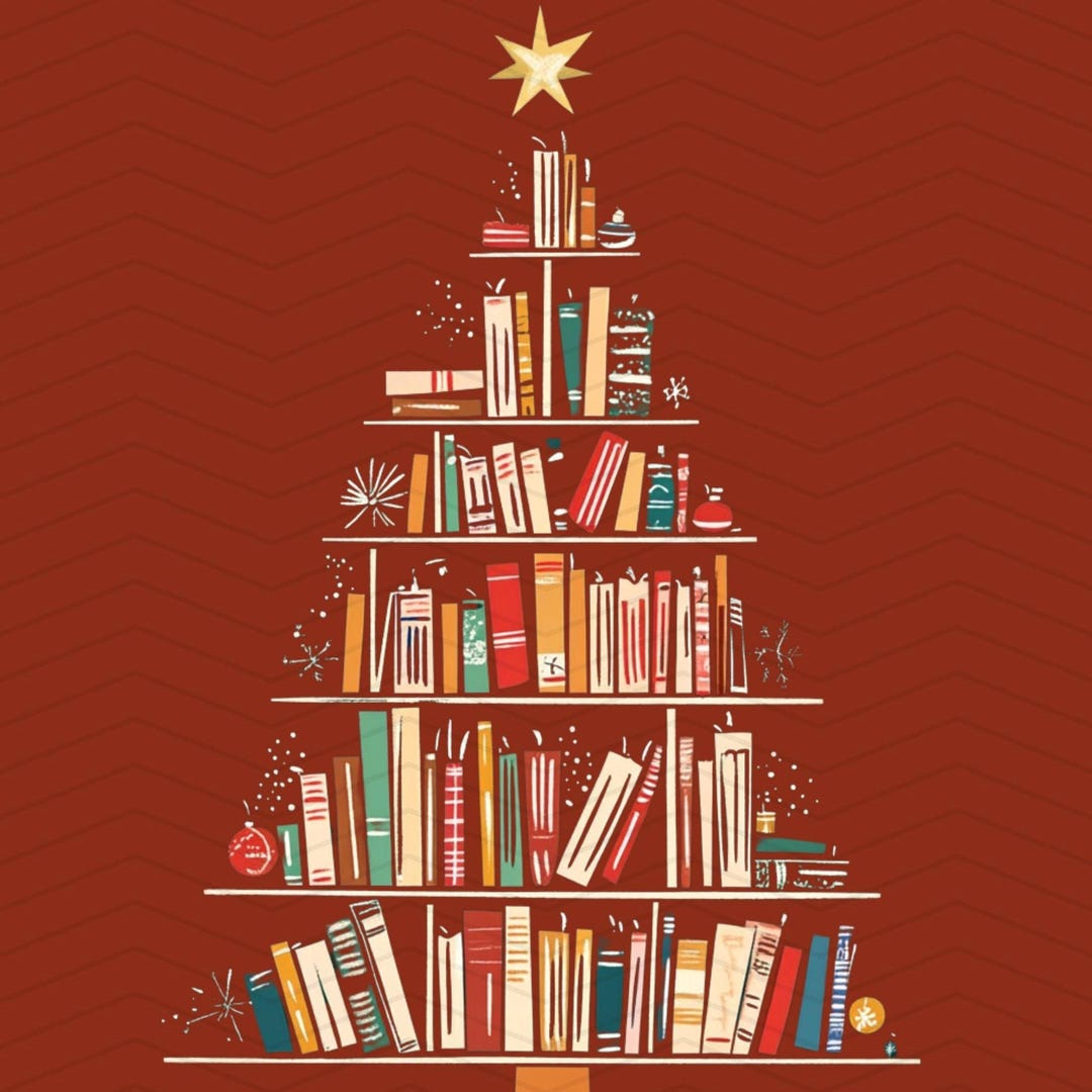 Premium Bookshelf Christmas Tree Design, Transparent Background Book ...