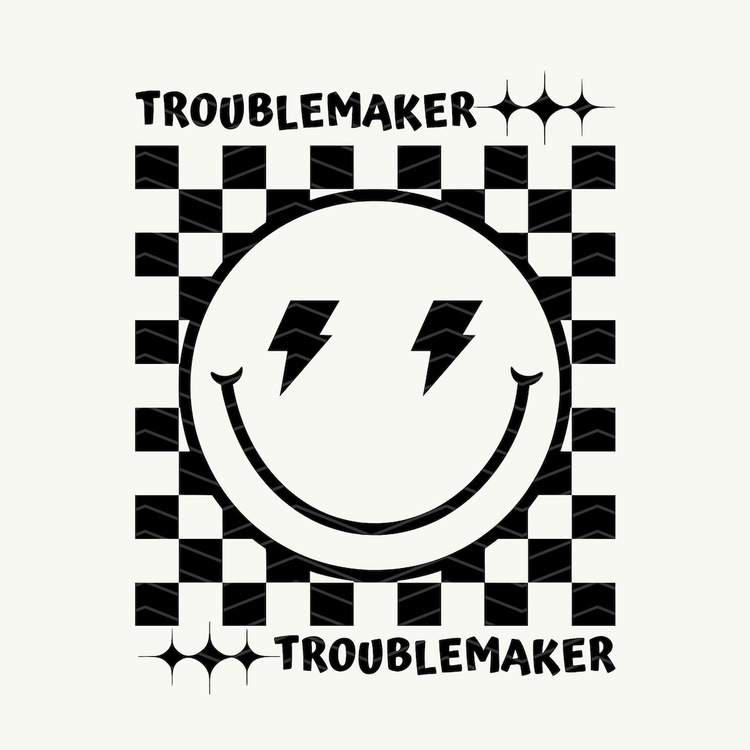 Checkered Troublemaker Smiley Face Lightning Bolt SVG PNG Bundle ...