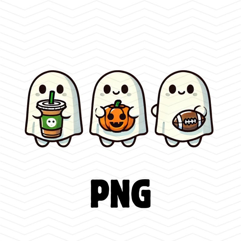 Cute Cartoon Ghosts PNG | Halloween Image File | Iced Coffee Ghost ...