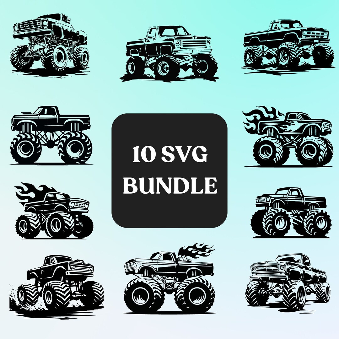 Monster Truck SVG Bundle 10 Files Monster Truck Digital File SVG Files ...