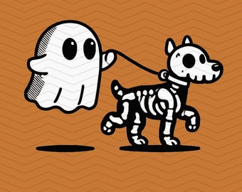 Cute Halloween Ghost Walking Dog SVG/PNG Bundle Halloween Dog Ghost ...