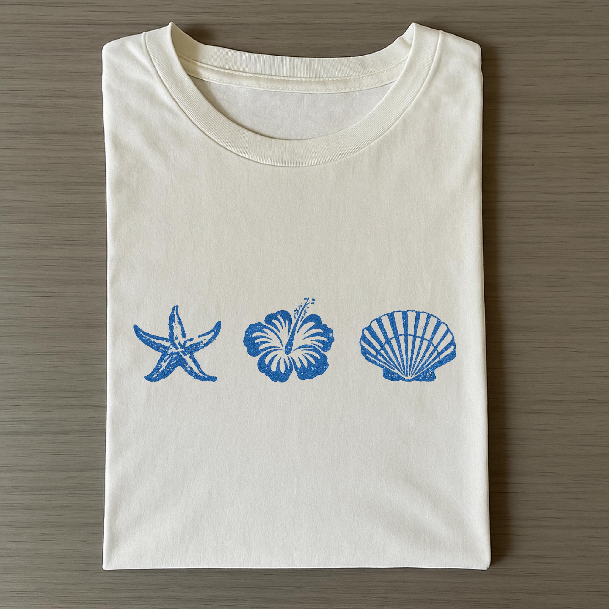 Vintage Seashell PNG: Beach Graphic With Starfish & Hibiscus (digital ...