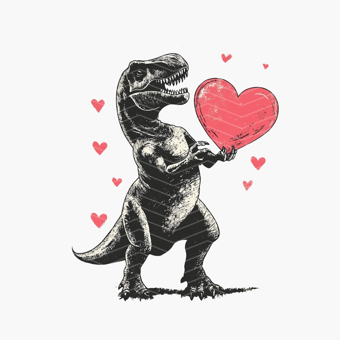 T-rex Heart Premium Valentine’s PNG Design, Transparent Background ...