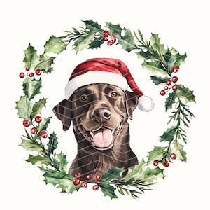 Chocolate Lab Christmas Wreath PNG | Dog Santa Hat Image File ...