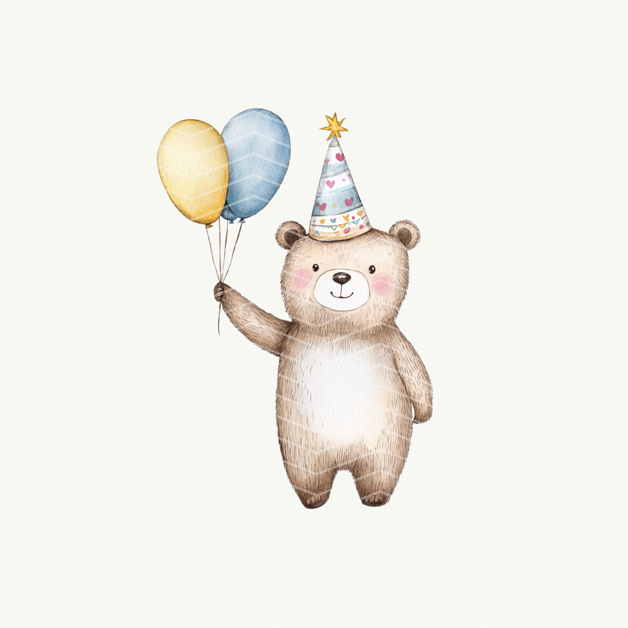 Watercolor Birthday Bear Clipart: Party PNG Images (digital Download ...