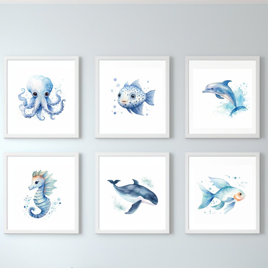 Watercolor Nautical Creatures Printable Art Beach House Wall Decor ...