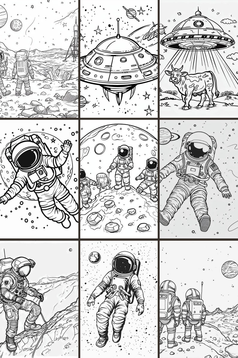 Space Adventure Coloring Pages Space Themed Coloring Book Downloadable ...