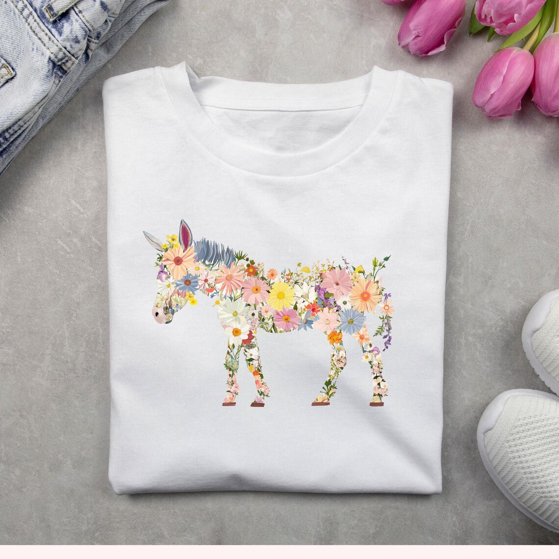 Floral Donkey PNG: Farmhouse Clipart, Transparent Background (digital ...