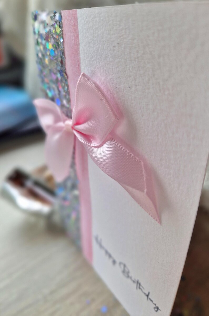 Watercolor Glitter Birthday Card "happy Birthday" With Ribbon / Gift ...