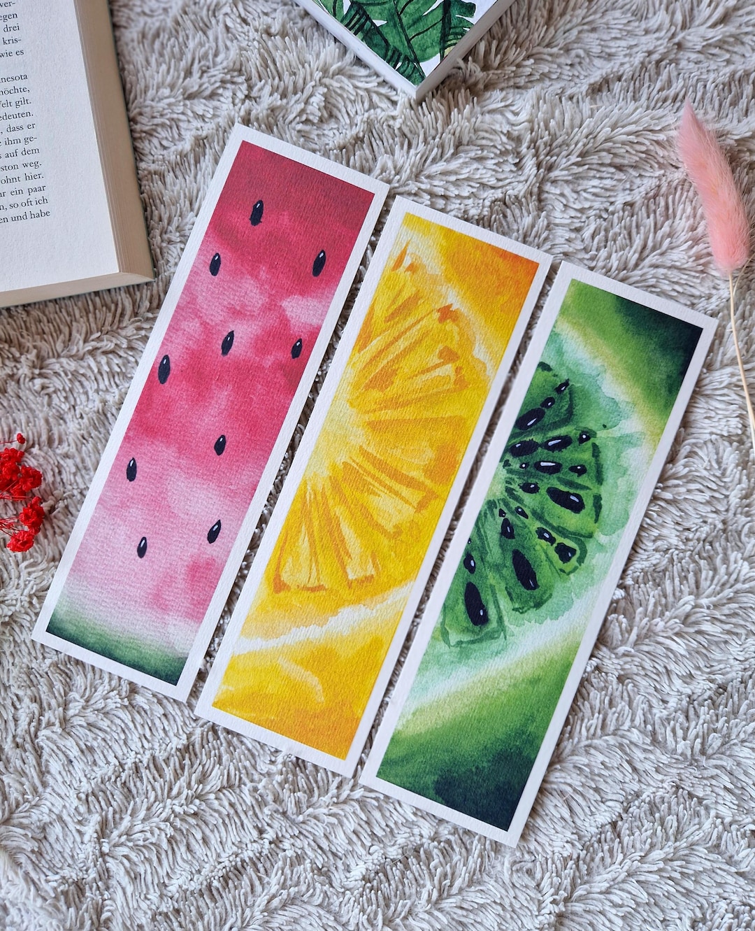 Watercolor Bookmark Fruits/ Watermelon / Lemon / Kiwi / Handmade ...