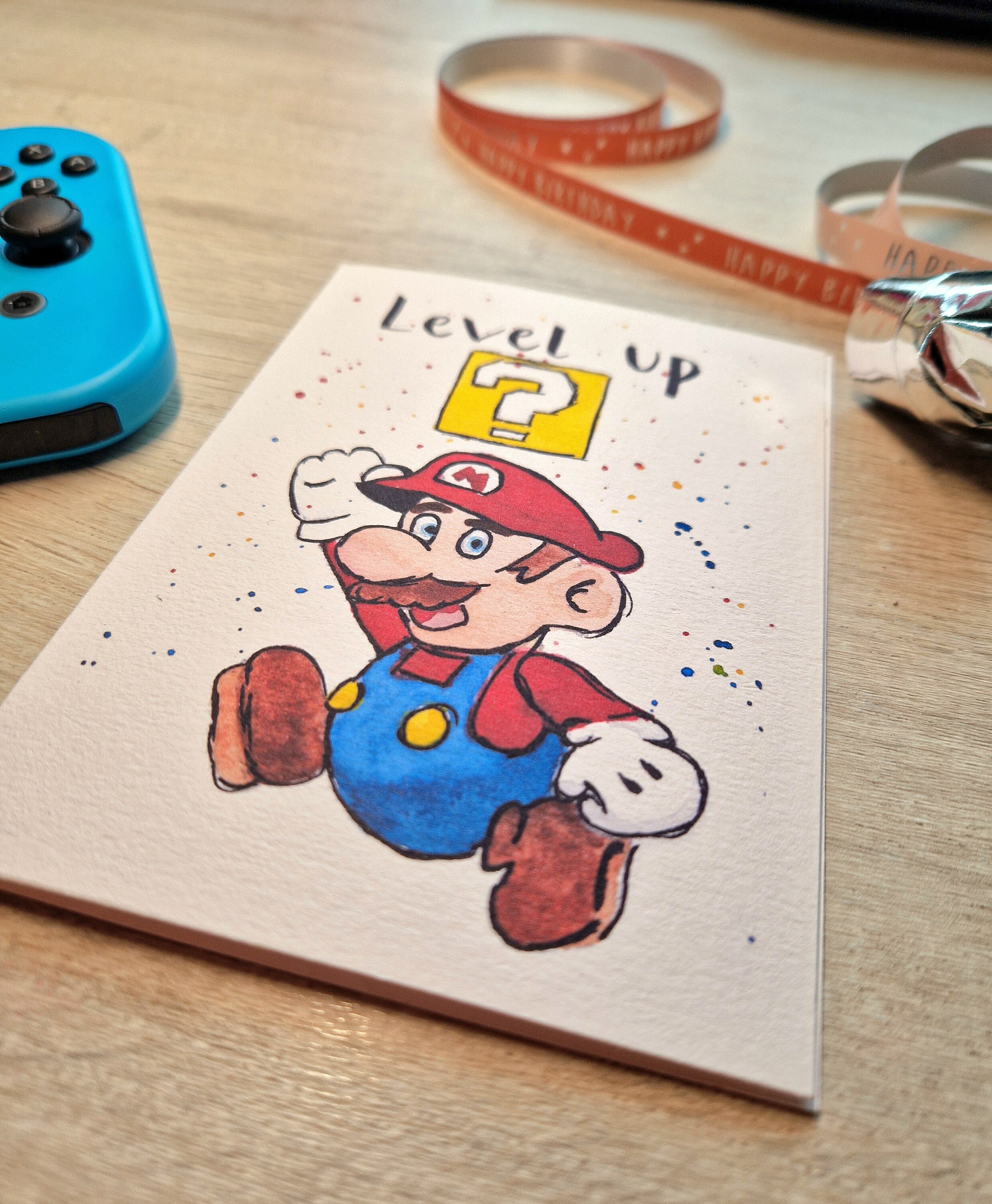 Watercolor Birthday Card level Up / Super Mario / Nintendo / Birthday ...
