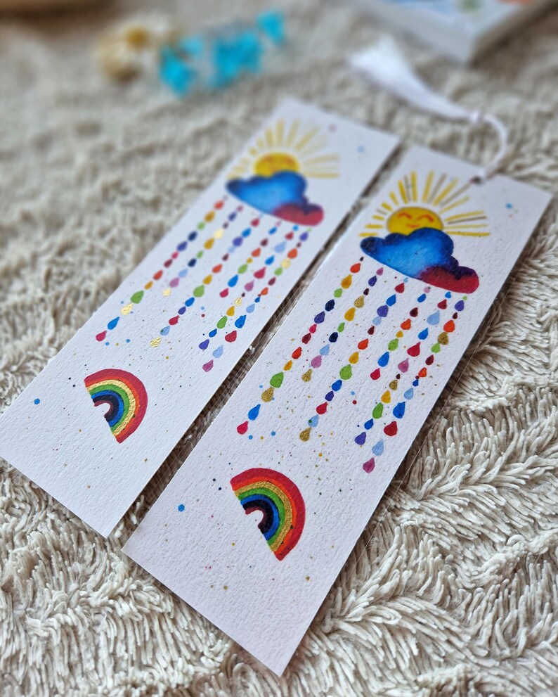 Watercolor Bookmark Cloud / Rainbow / Gold / Glitter / Metallic ...
