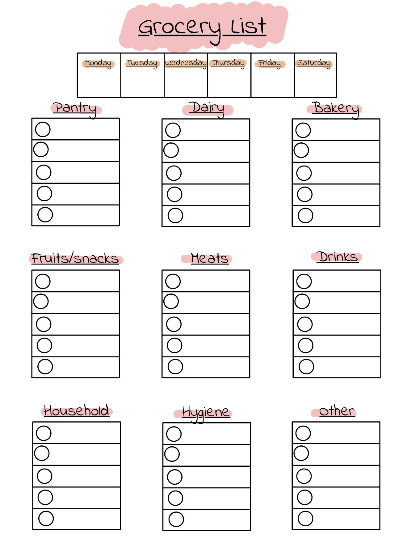 Grocery List Template, Digital Grocery List, Shopping List - Etsy