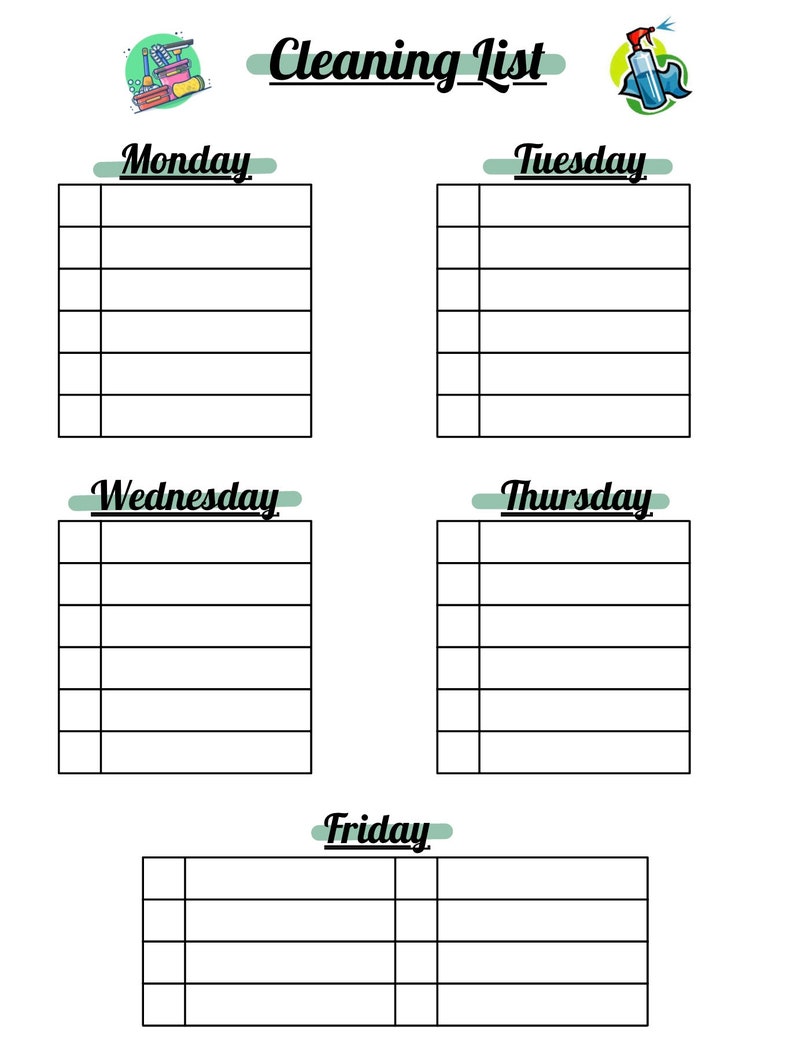 Digital Blank Cleaning List Template, Cleaning List, Cleaning Template ...