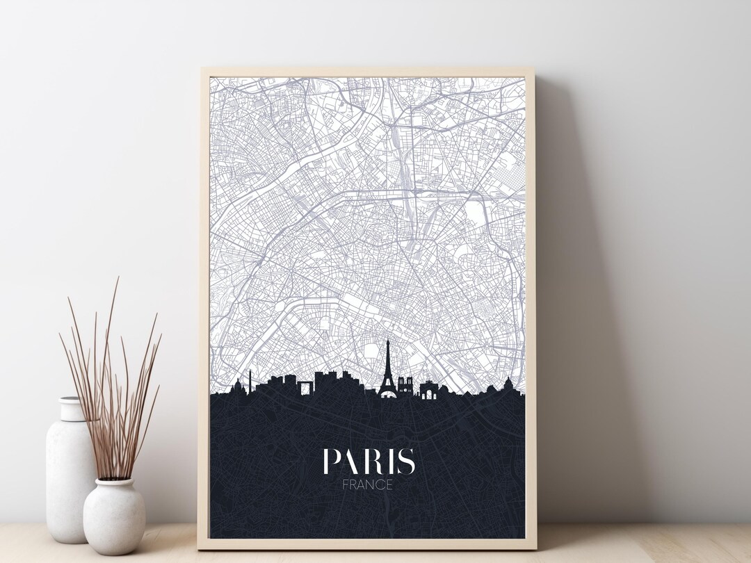 Paris City Skyline Poster, Matte Paper Poster, Paris City Map Poster ...